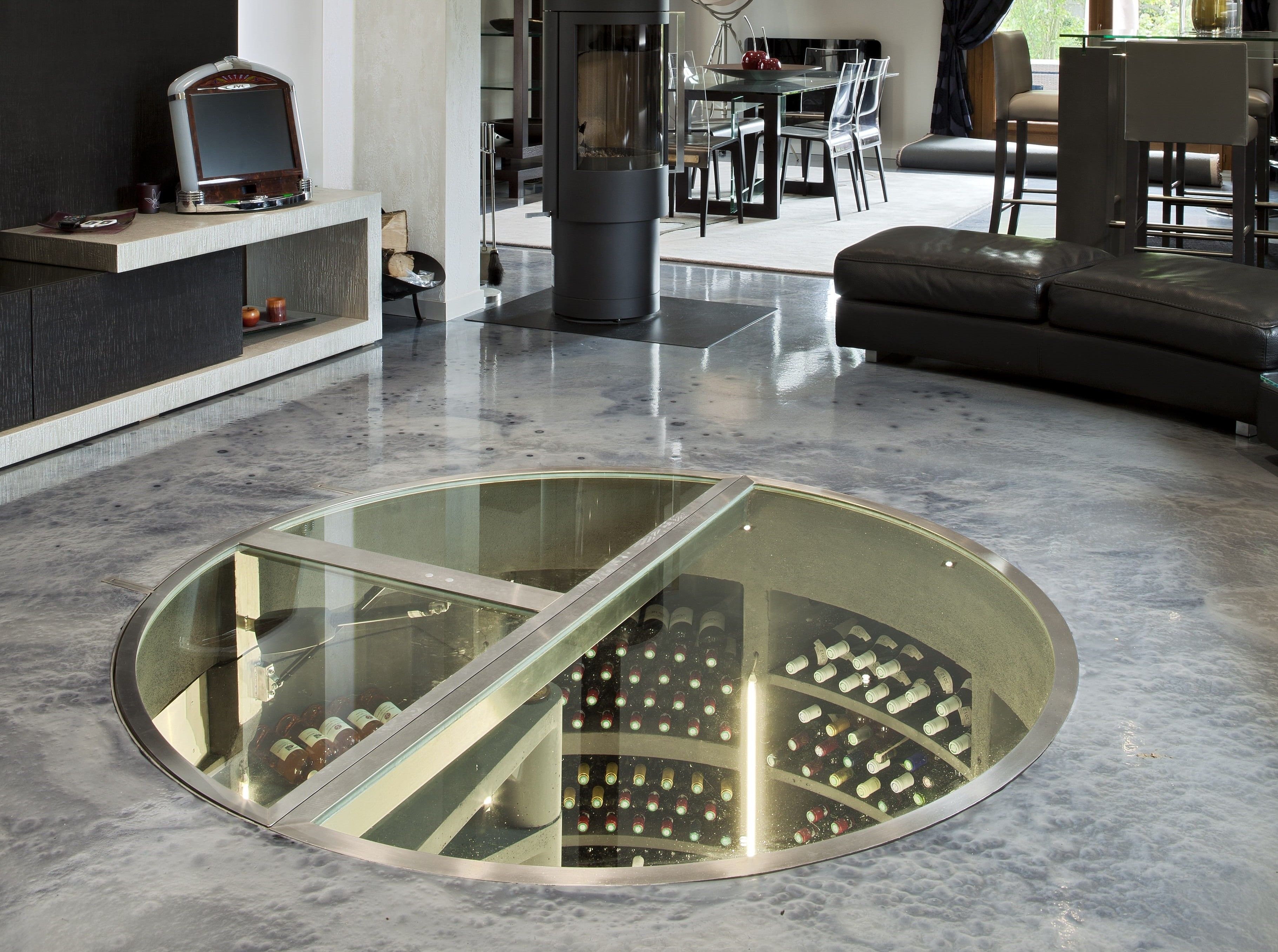 Trappe en verre et inox avec châssis fixe - Hélicave Harnois
